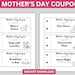 Mother's Day Coupon Book Printable Mother's Day Coupons, Mother's Day ...