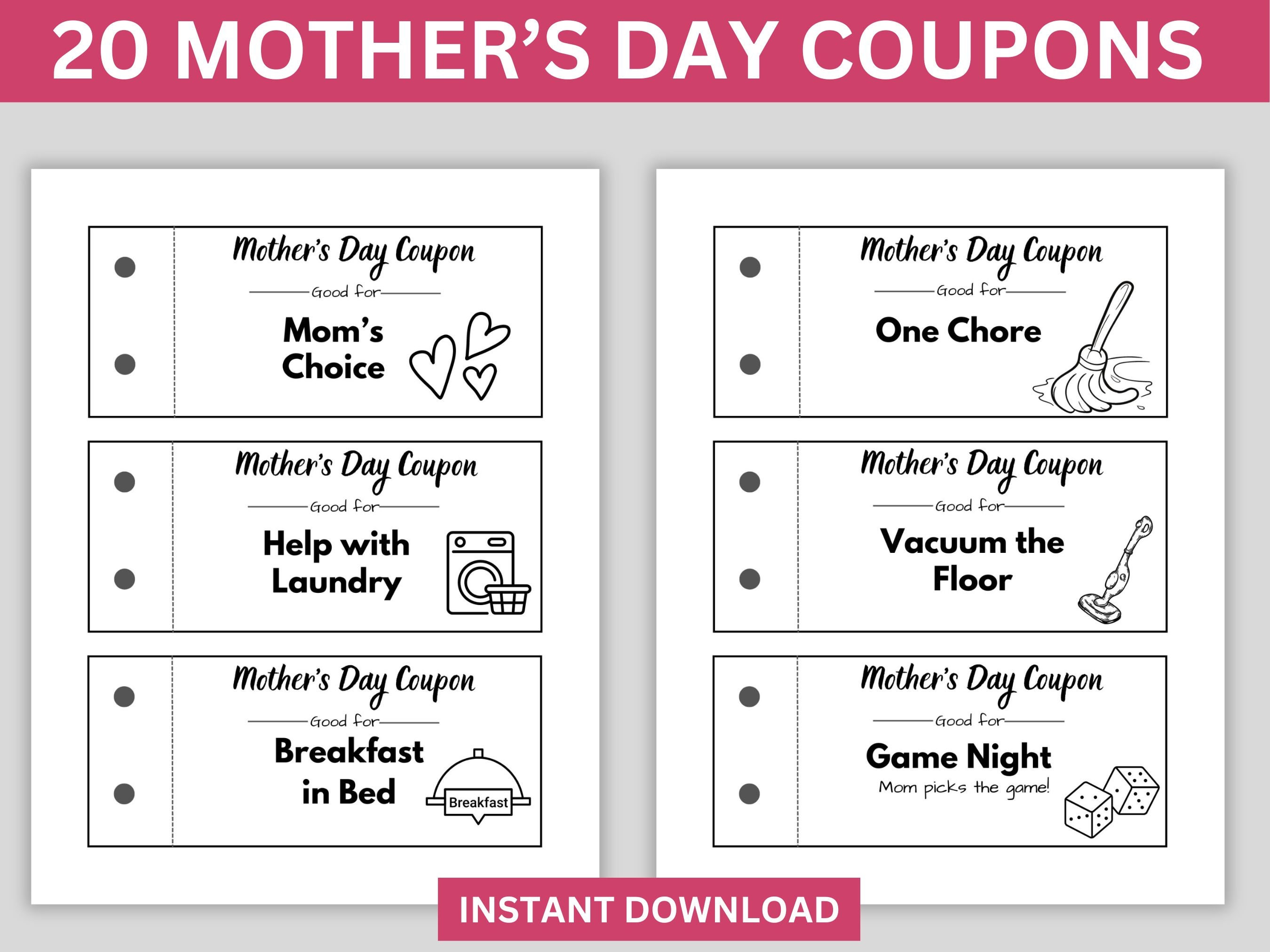 Mother's Day Coupon Book Printable Mother's Day Coupons, Mother's Day ...