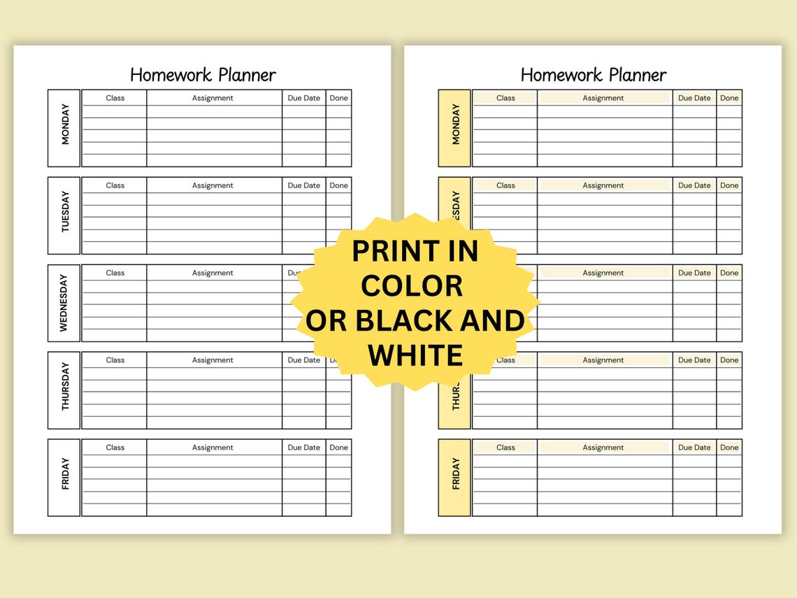 Printable Weekly Homework Planner: Student Assignment Tracker (digital ...