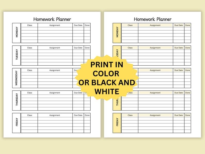 Printable Weekly Homework Planner: Student Assignment Tracker (digital ...