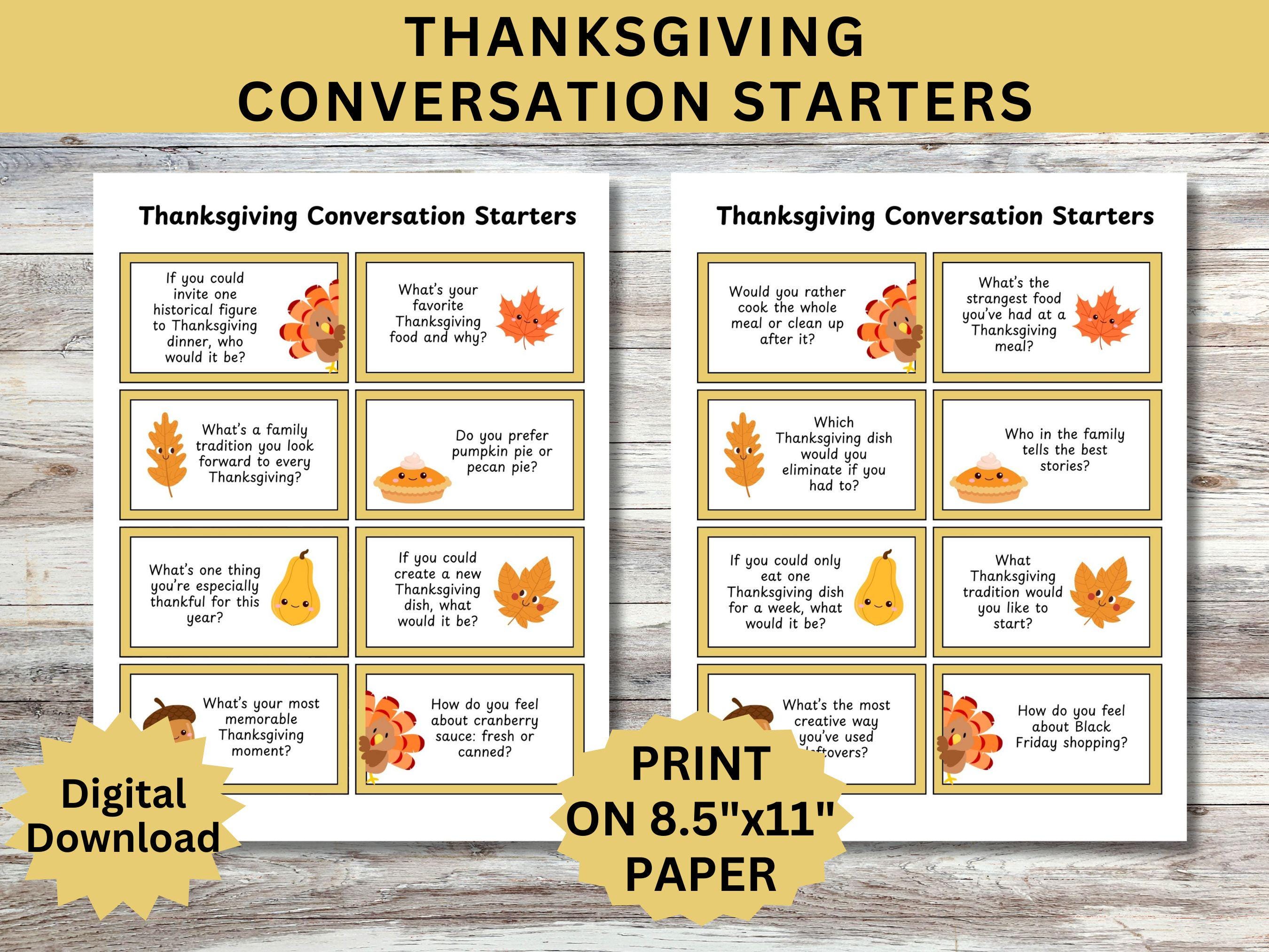 Thanksgiving Conversation Starters, Thanksgiving Conversation Cards ...