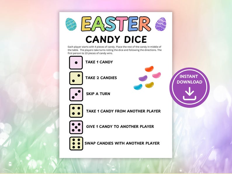Easter Candy Dice Game, Printable Easter Party Game, Activity for Kids ...