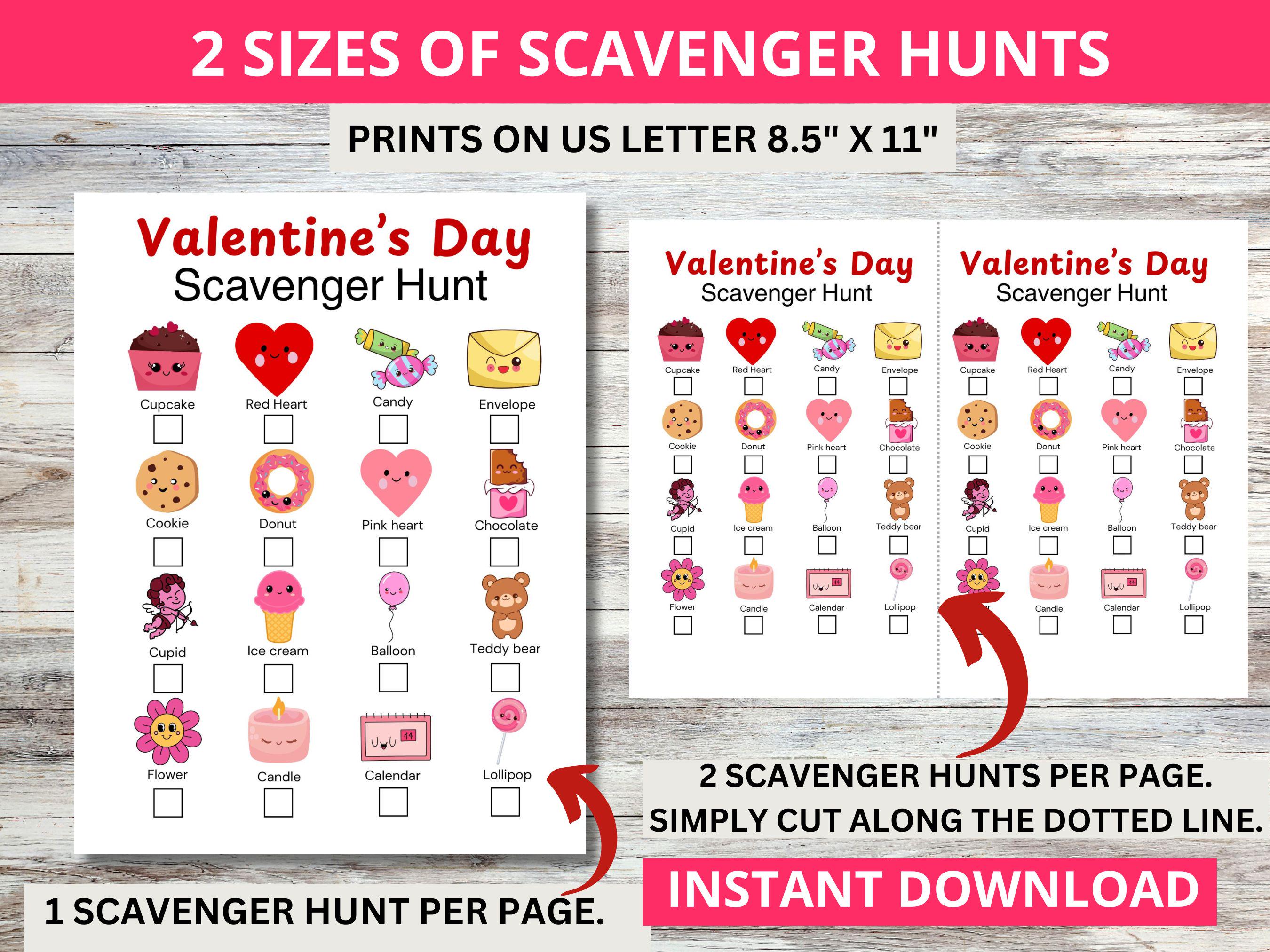 Valentine's Day Scavenger Hunt, Valentine's Day Game, Valentine's Day ...
