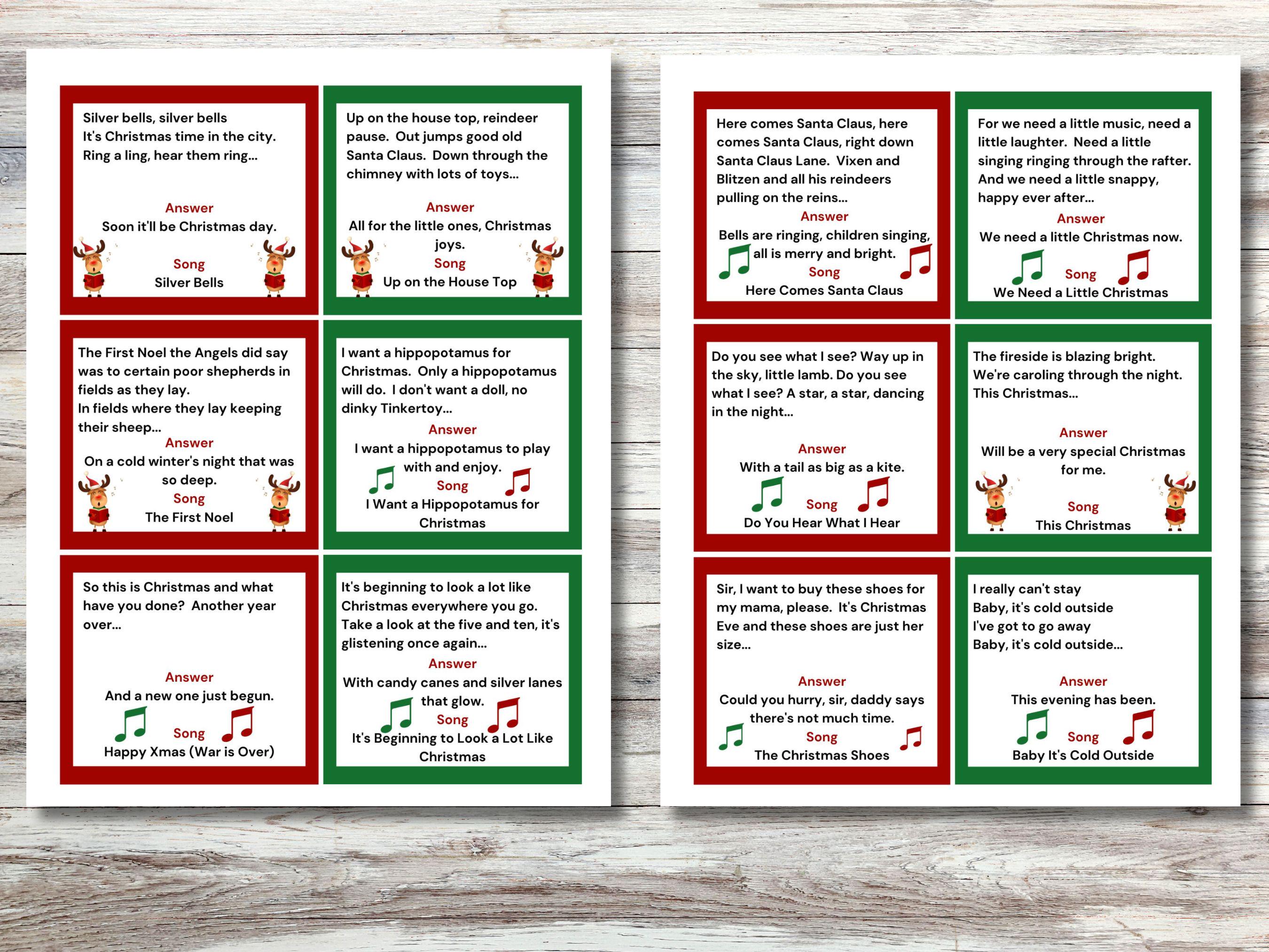 Christmas Carol Lyric Game: Printable Holiday Party Activity (PDF) - Etsy