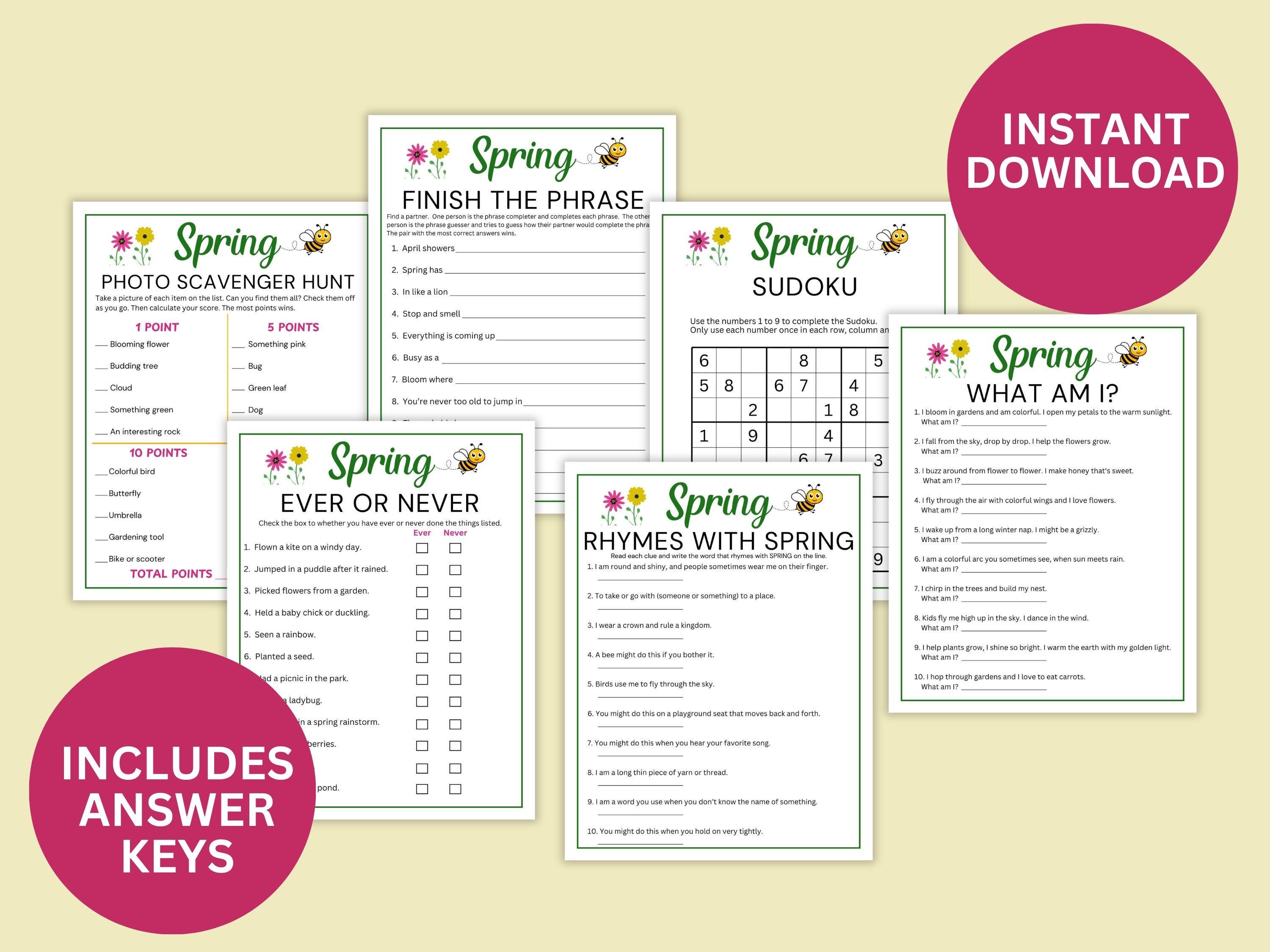 Spring Games Bundle for Kids, Teens, Adults, Party Games, Spring Break ...
