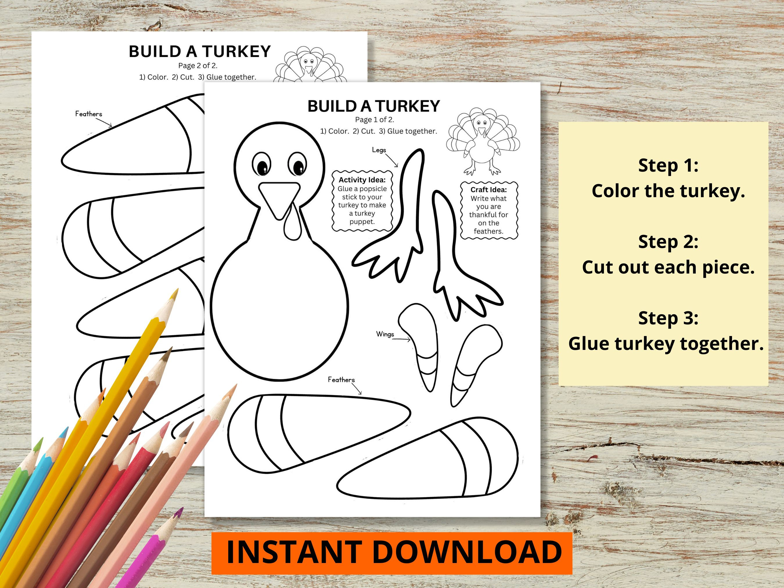 Build A Turkey Craft: Thanksgiving Kid's Activity (digital Download) - Etsy