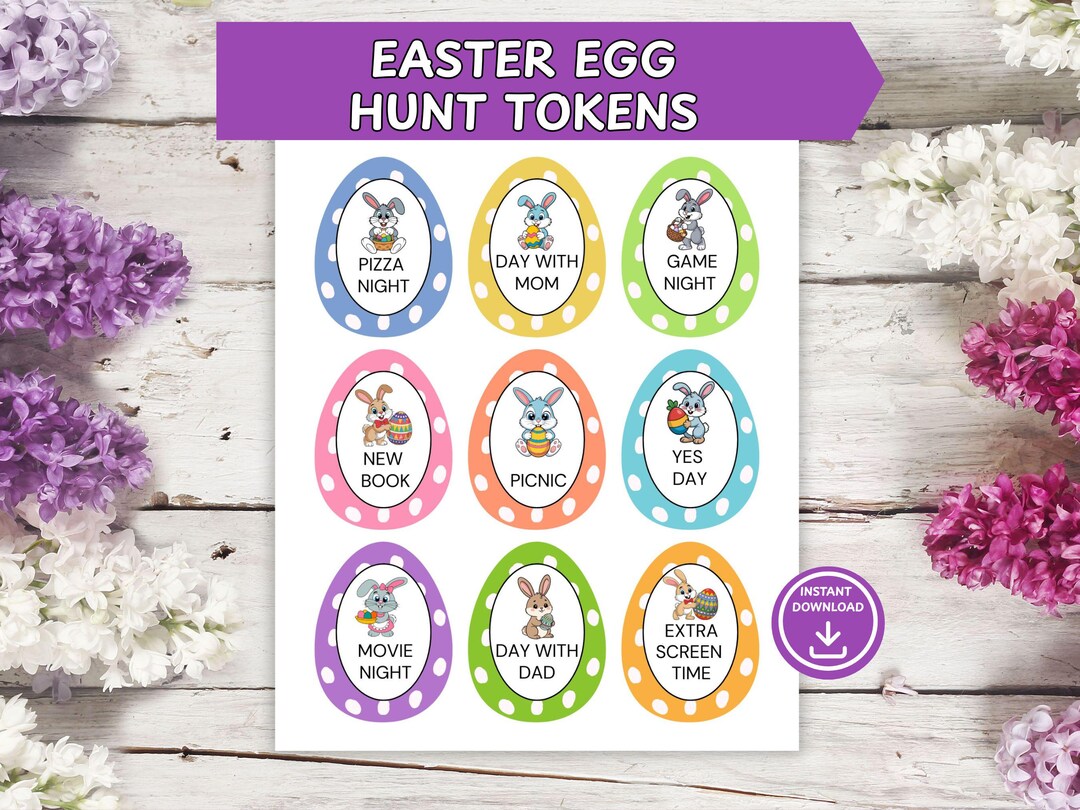 Easter Egg Hunt Tokens, Printable Reward Coupons for Kids, Non Candy ...