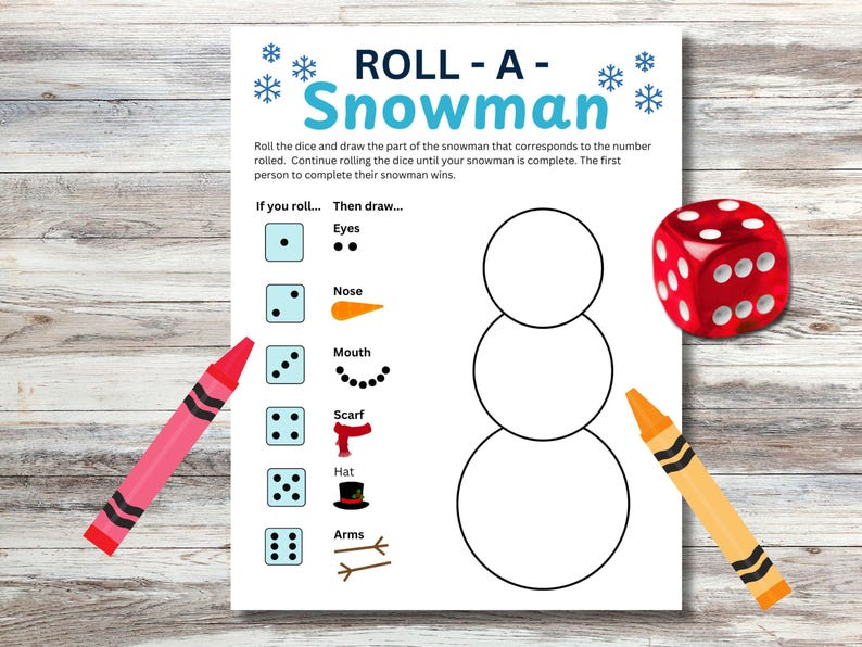 Roll A Snowman Game: Printable Winter Activity (PDF) - Etsy