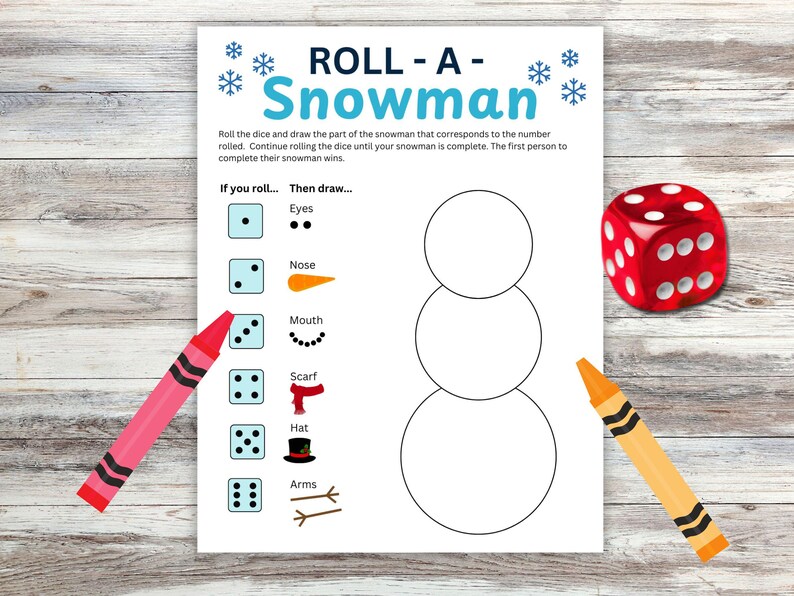 Roll A Snowman Game: Printable Winter Activity (PDF) - Etsy