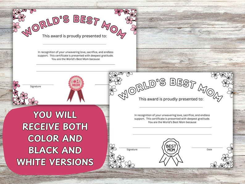 Mother's Day Certificate, Printable World's Best Mom Certificate ...