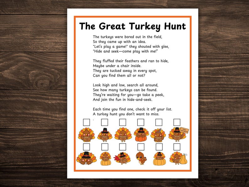 Thanksgiving Turkey Scavenger Hunt Game: Fall Activity (PDF Download ...