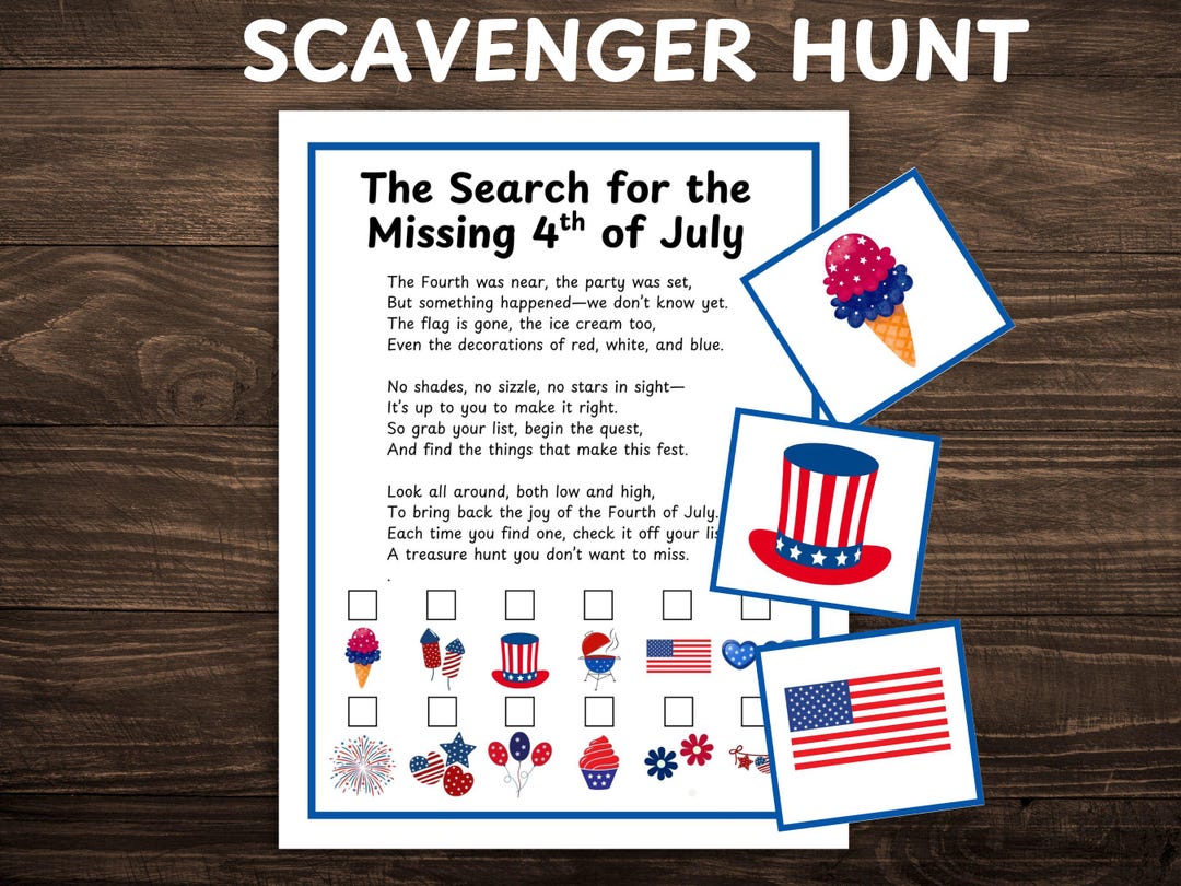4th of July Scavenger Hunt, Fourth of July Treasure Hunt, Fourth of ...