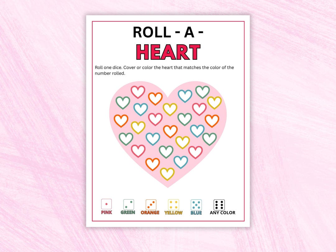 Valentine's Day Roll a Heart Game, Printable Dice Game for Kids - Etsy