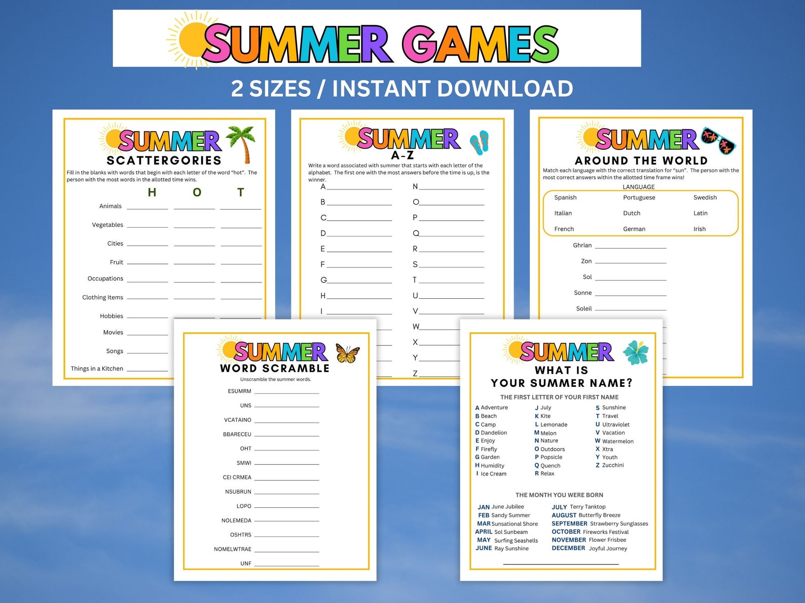 Summer Games, Printable Summer Game, Summer Activities, Summer Party ...