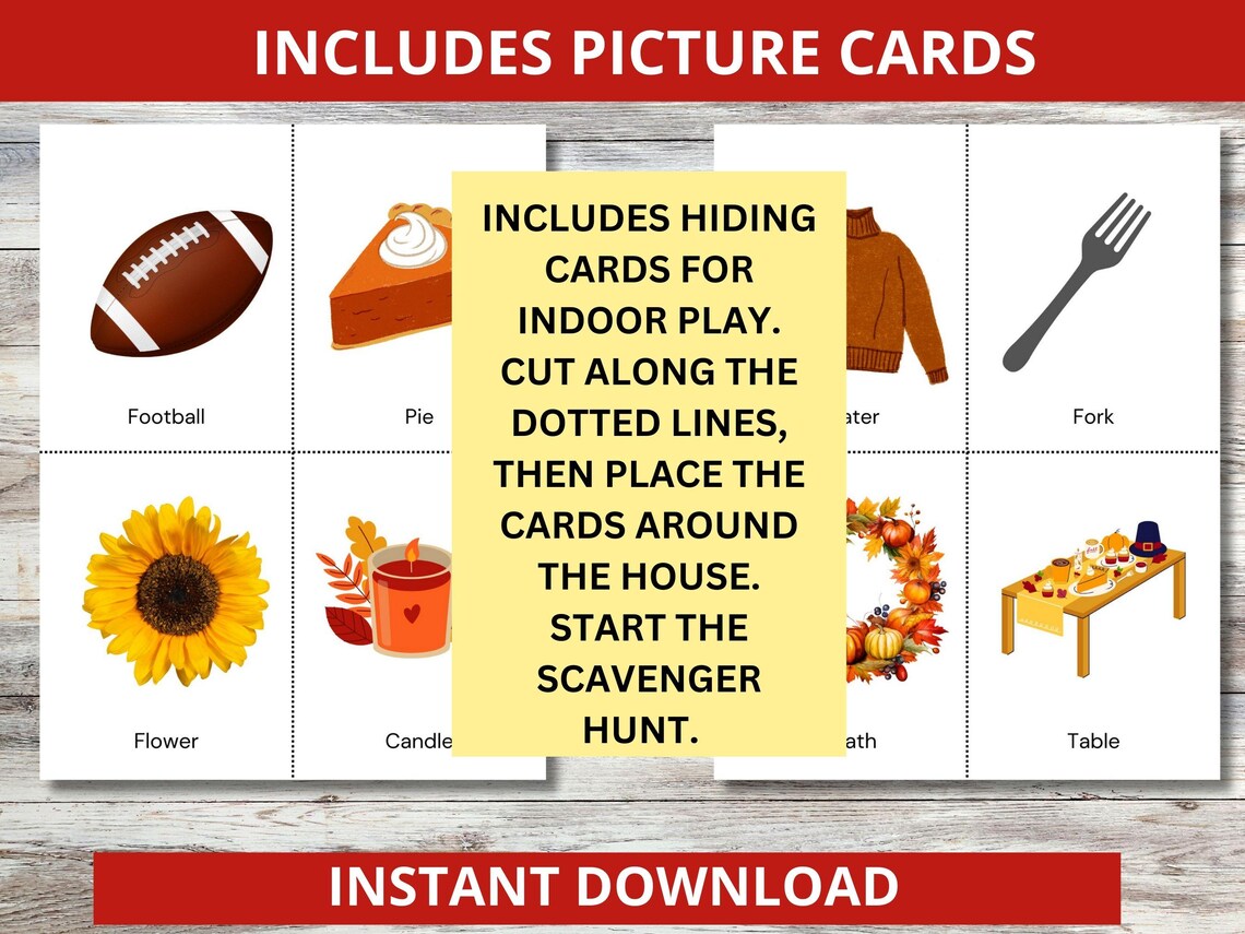 Thanksgiving Scavenger Hunt Printable, Thanksgiving Game, Picture Cards ...