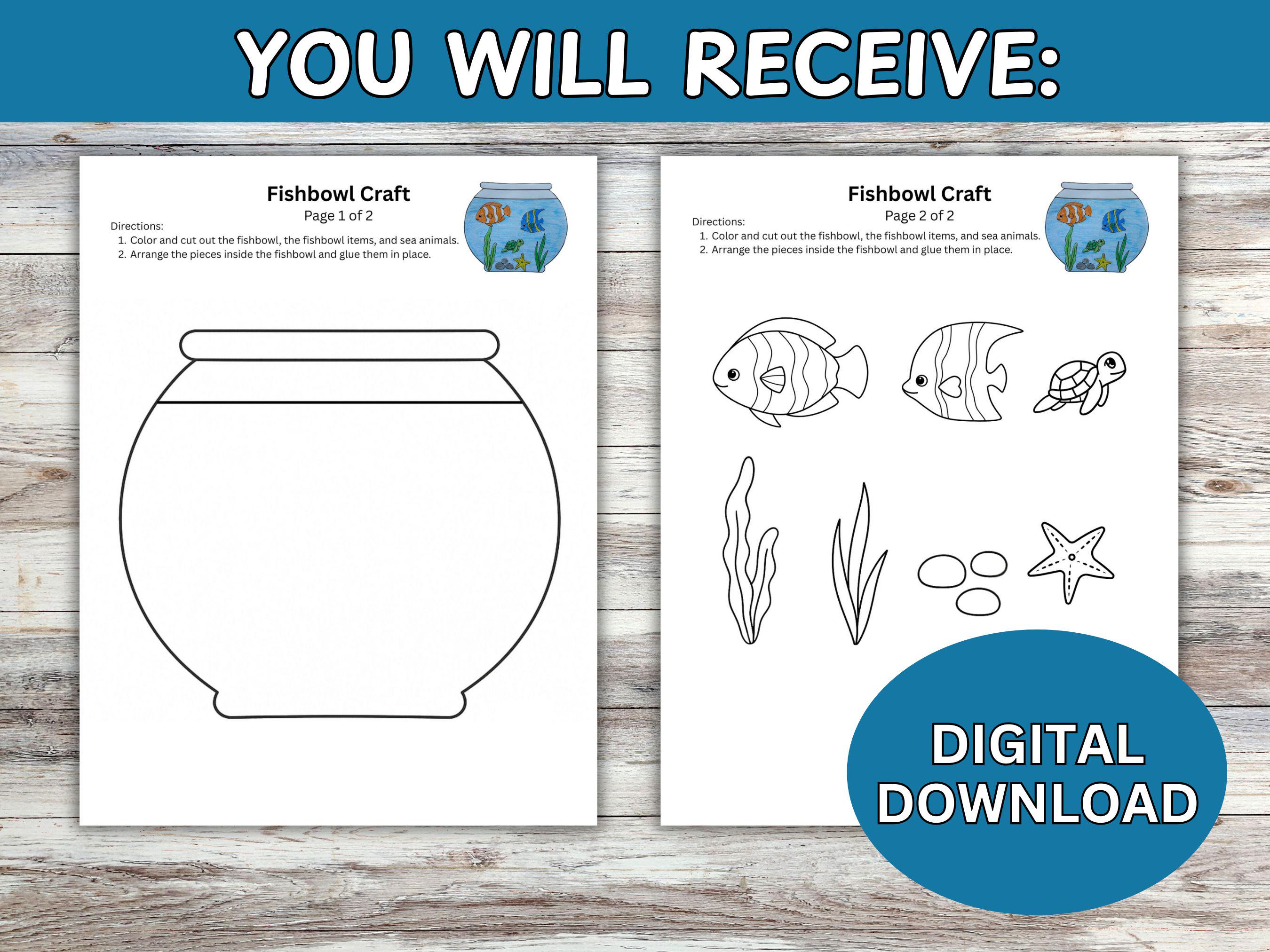 Fishbowl Craft for Kids: Printable Ocean Animal Cut & Paste (PDF ...