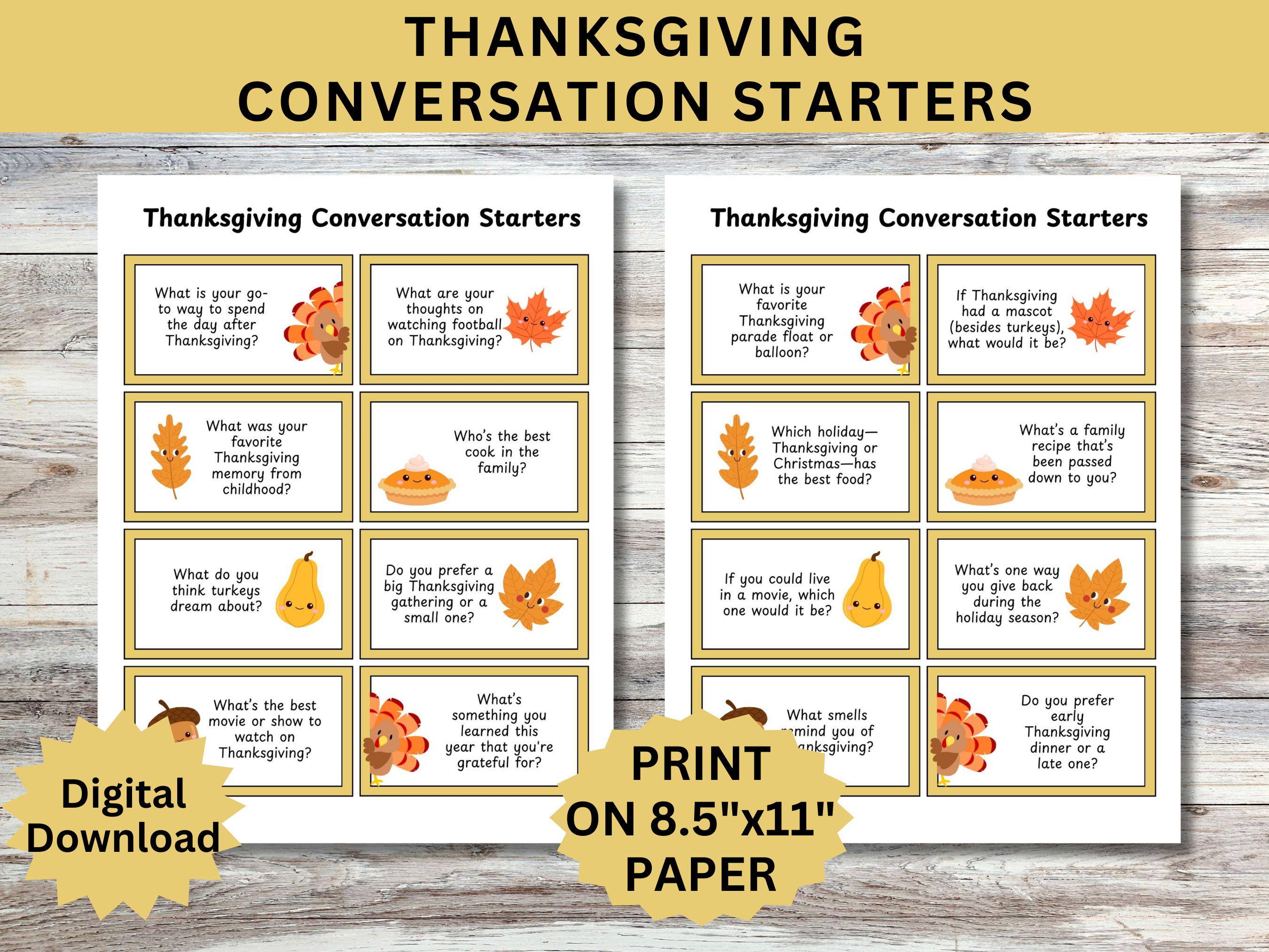 Thanksgiving Conversation Starters, Thanksgiving Conversation Cards ...