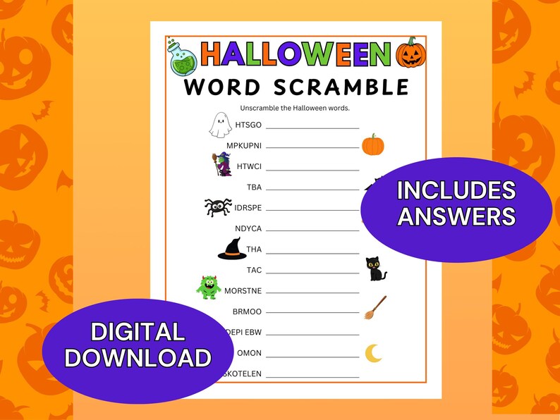 Halloween Word Scramble Game, Printable Halloween Activity for Kids ...