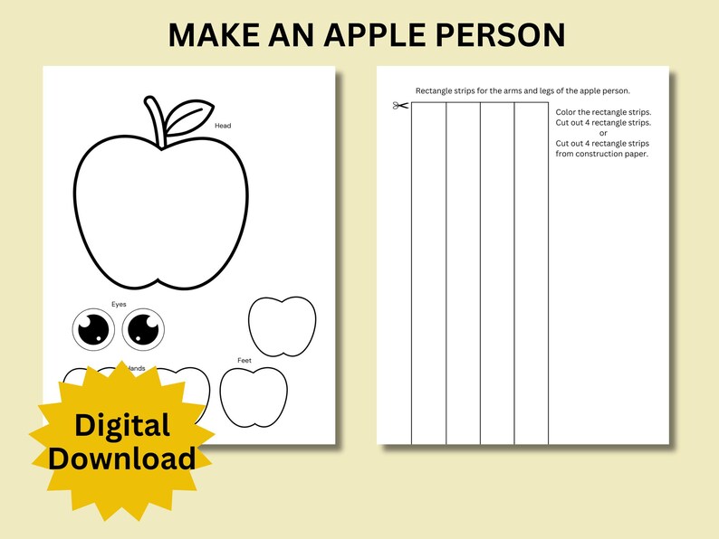 Apple Person Craft for Kids, Printable Fall Craft for Kids, Fall ...