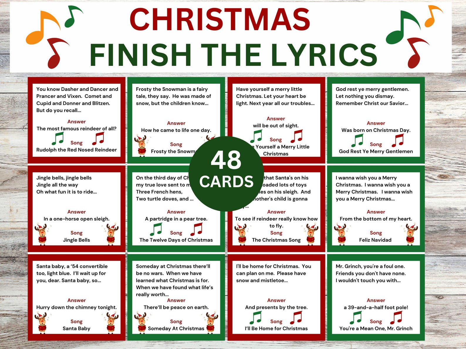 Christmas Carol Lyric Game: Printable Holiday Party Activity (PDF) - Etsy