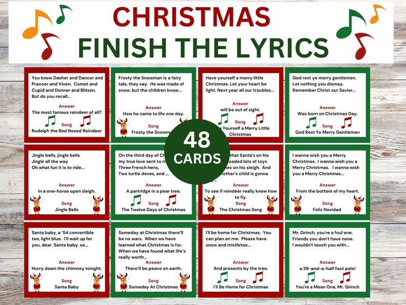 Christmas Carol Lyric Game: Printable Holiday Party Activity (PDF) - Etsy