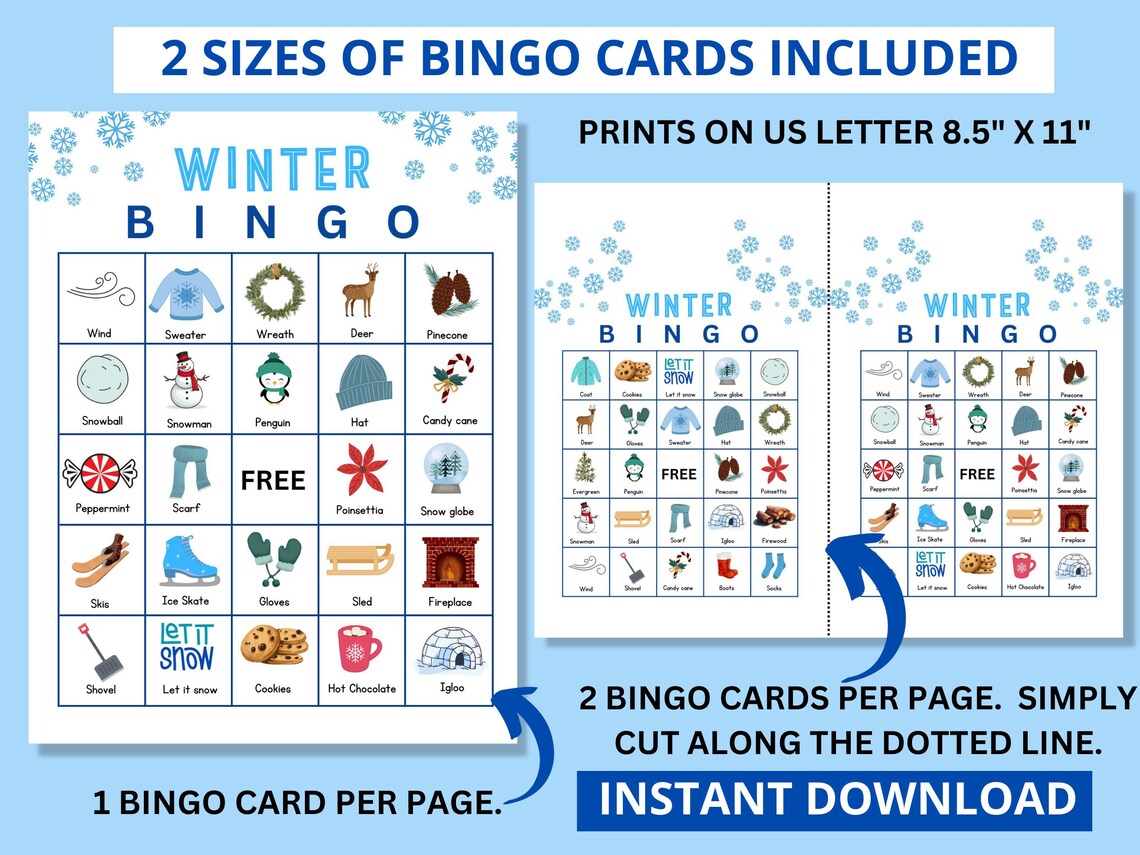 Winter Bingo Game, Printable 30 Unique Bingo Cards, Winter Party Game ...