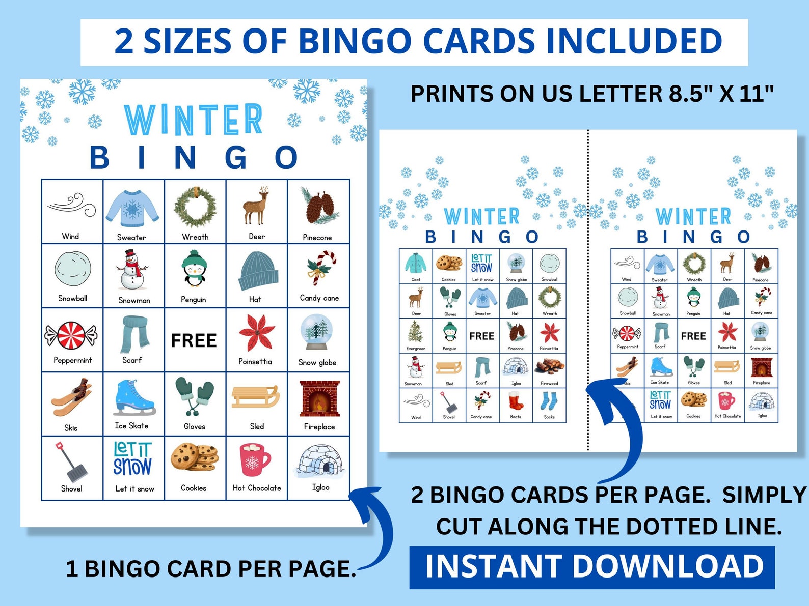 Winter Bingo Game, Printable 30 Unique Bingo Cards, Winter Party Game ...