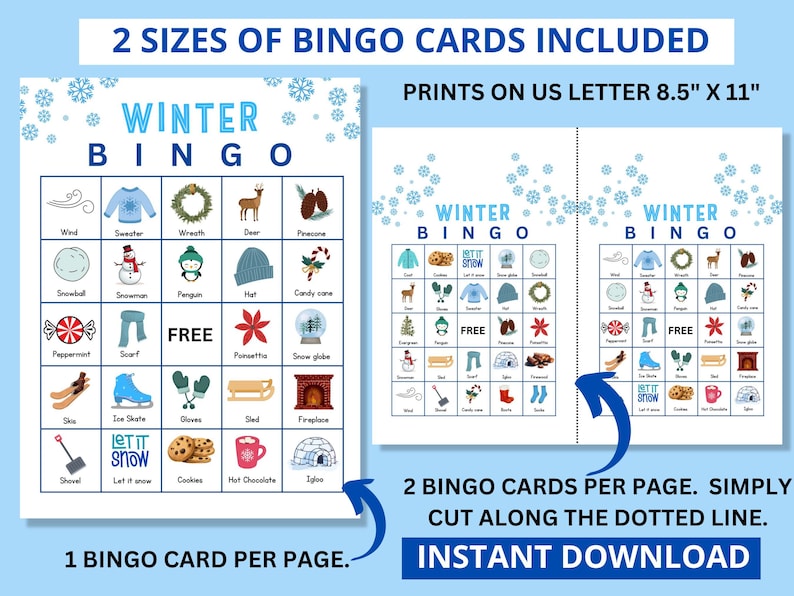 Winter Bingo Game, Printable 30 Unique Bingo Cards, Winter Party Game ...