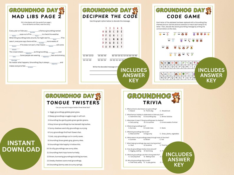 Groundhog Day Games for Kids, Printable Classroom Activities, February ...
