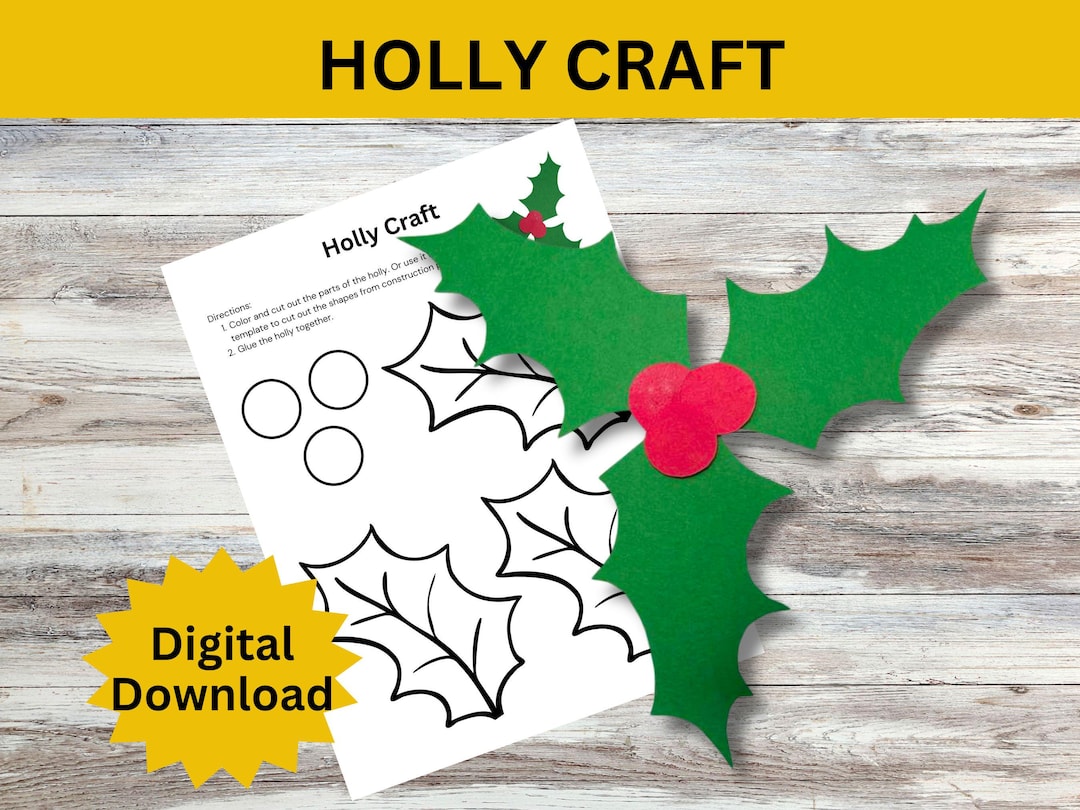 Printable Holly Craft for Kids, Kids Christmas Craft, Christmas ...