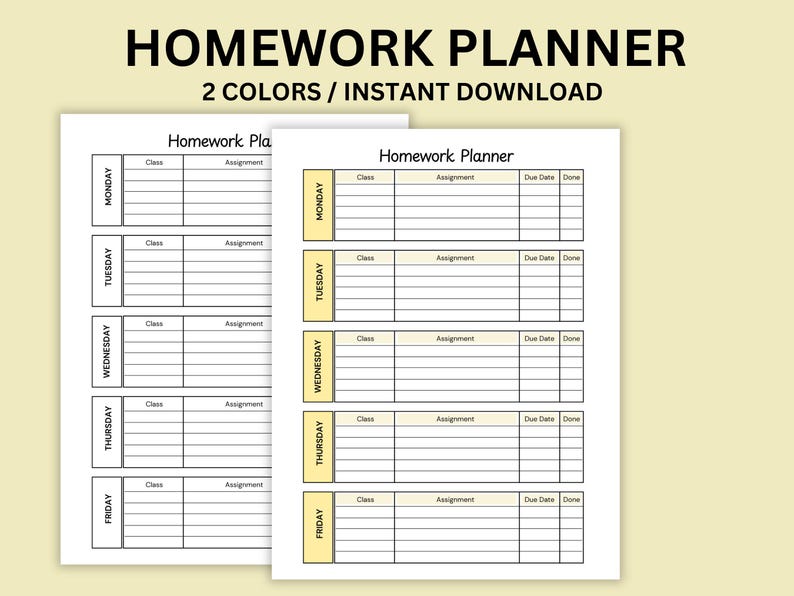 Printable Weekly Homework Planner: Student Assignment Tracker (digital ...