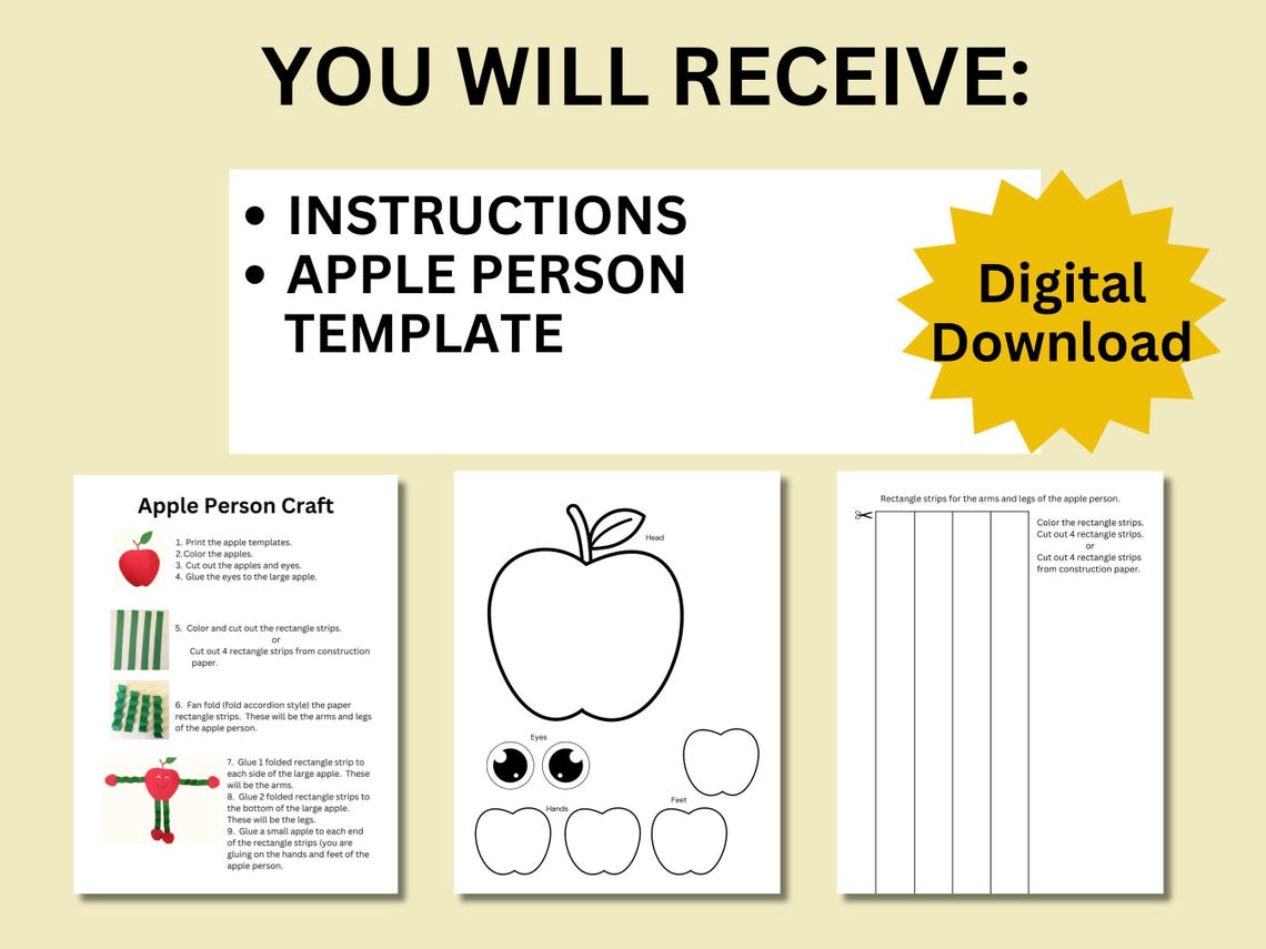 Apple Person Craft for Kids, Printable Fall Craft for Kids, Fall ...