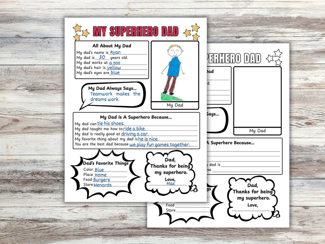 All About My Dad, Superhero Dad Printable, Father's Day Gift, Dad ...