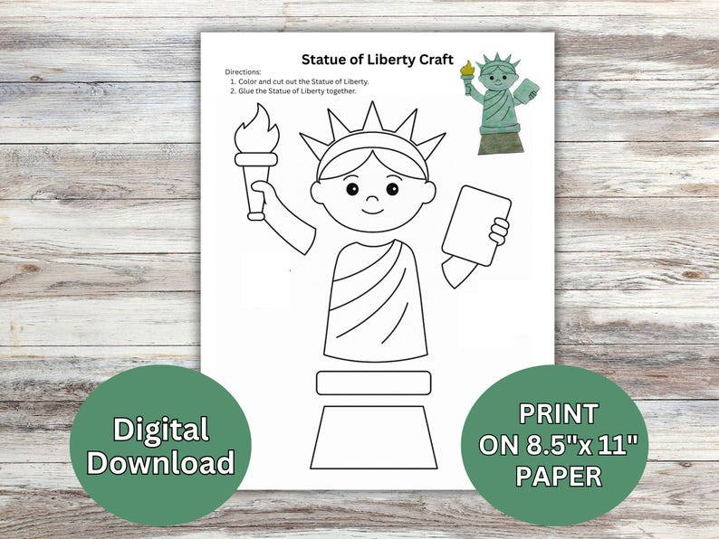 Statue of Liberty Craft: Patriotic Kids Activity (PDF Download - Etsy