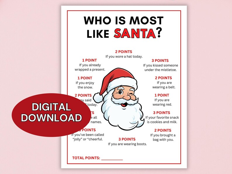 Who is Most Like Santa Christmas Party Game, Holiday Activity for Kids ...