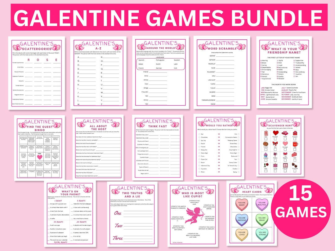 Galentine's Day Games Bundle Printable Galentine's Day Activities ...