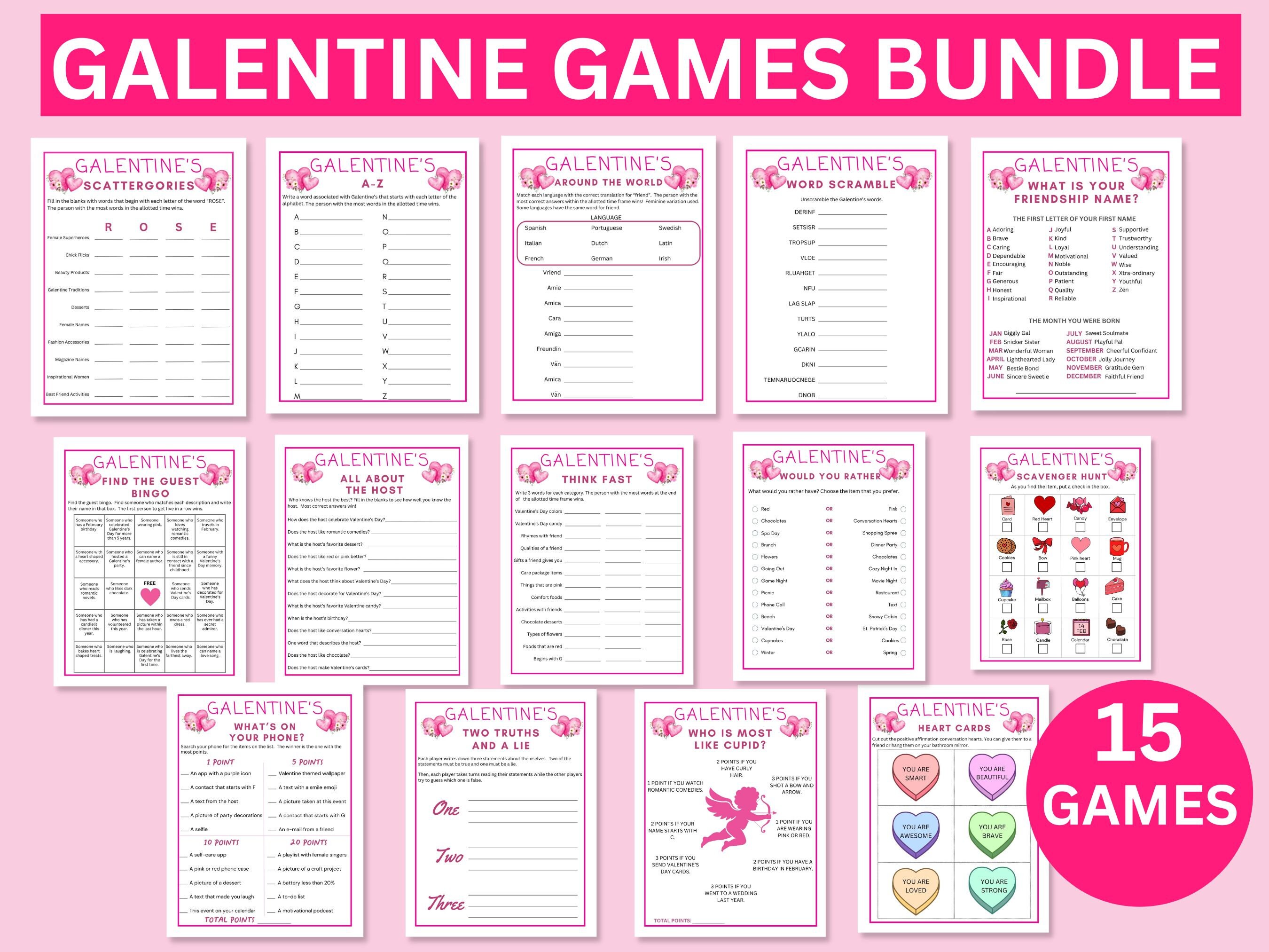 Galentine's Day Games Bundle Printable Galentine's Day Activities ...