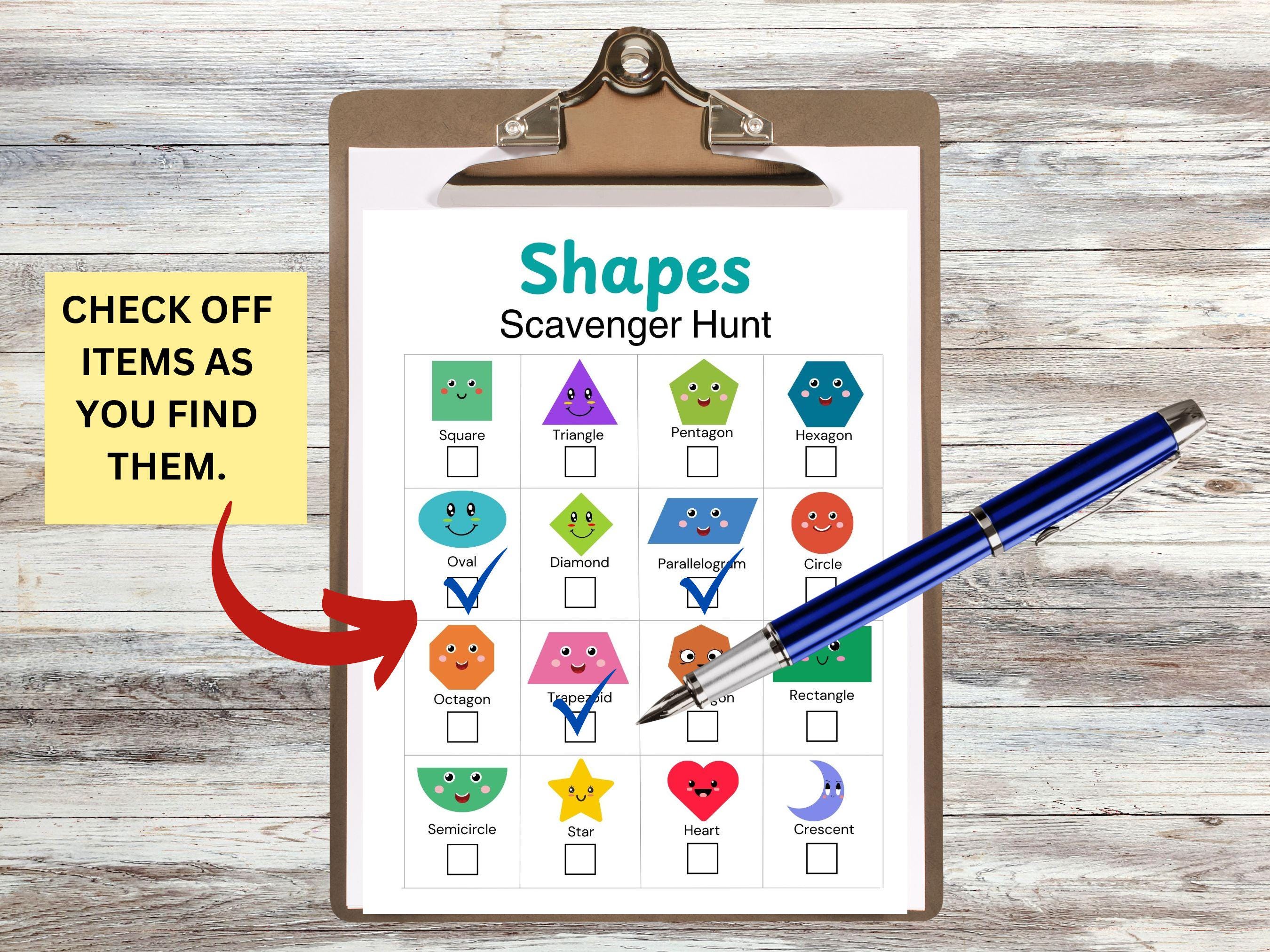 Shapes Scavenger Hunt: Kids Learning Activity (PDF Printable) - Etsy