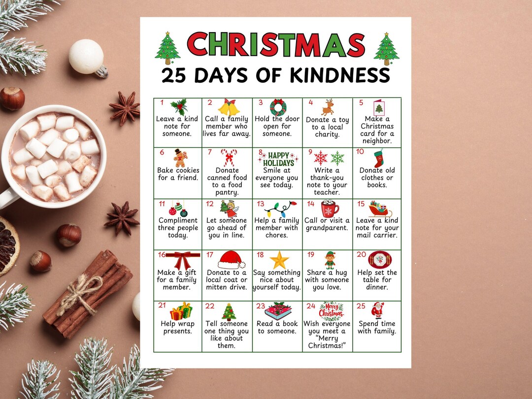 Christmas Kindness Advent Calendar, 25 Days of Acts of Kindness ...