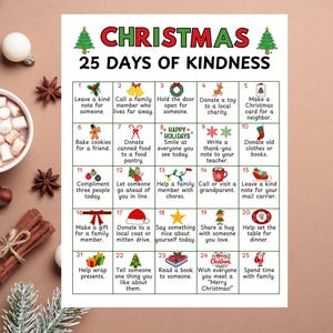 Christmas Kindness Advent Calendar, 25 Days of Acts of Kindness ...