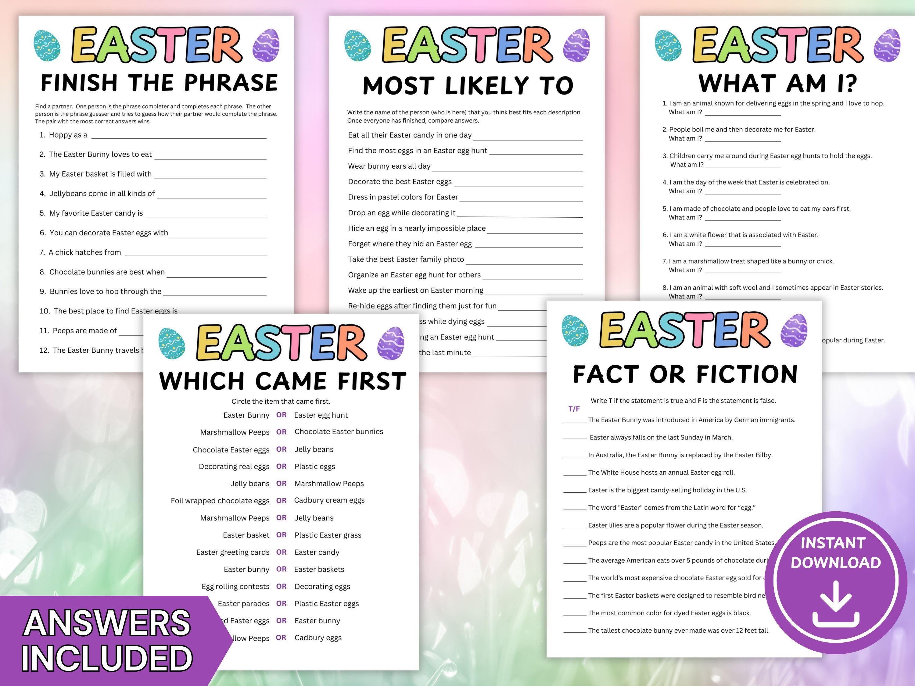 Easter Games Bundle for Kids, Adults, Families, Party Activities ...