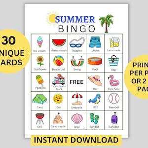 Summer Bingo Game Printable Summer Themed Bingo Cards, Summer Games ...