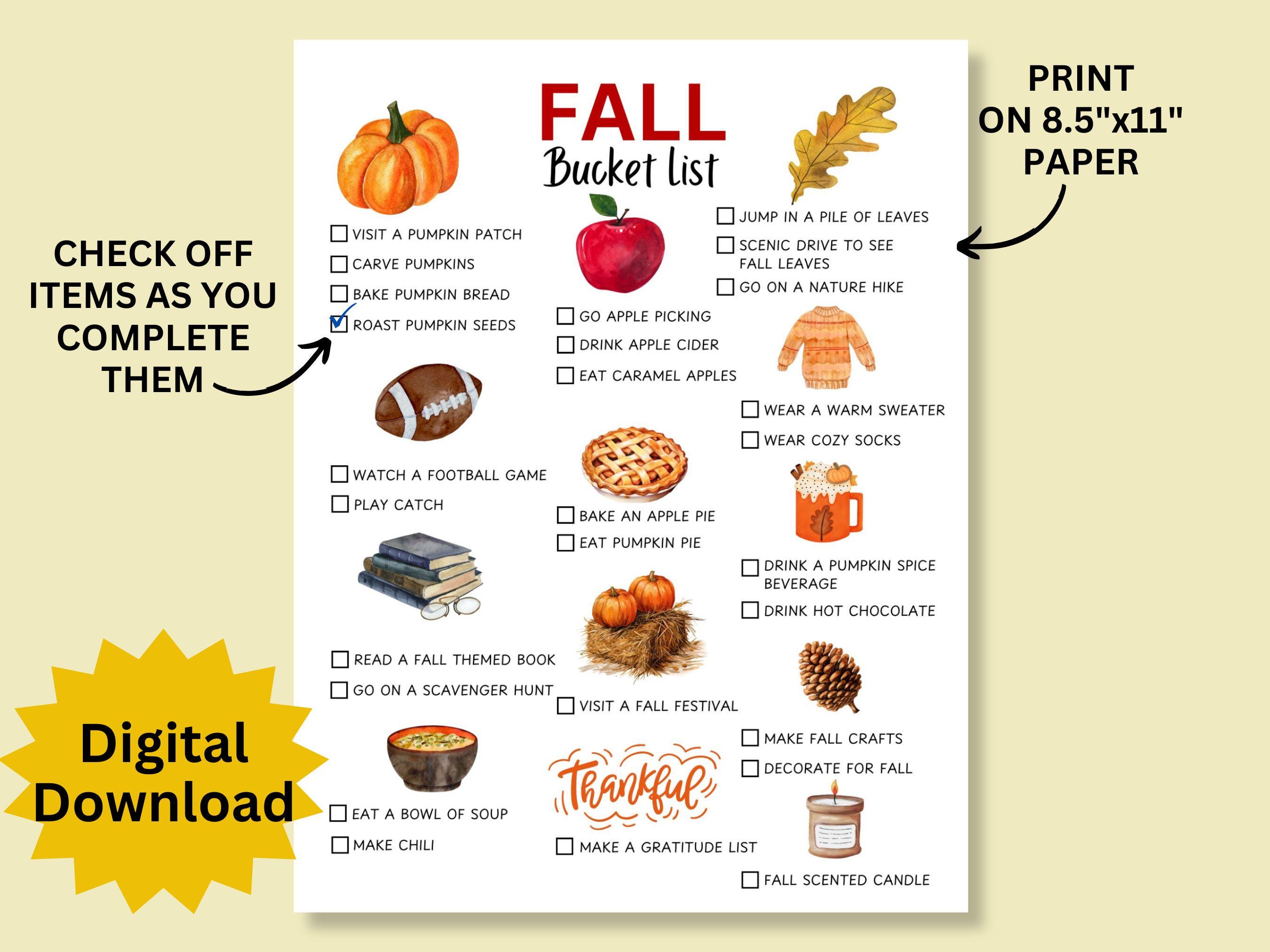 Fall Bucket List Printable, Fall Activity List, Autumn Bucket List ...