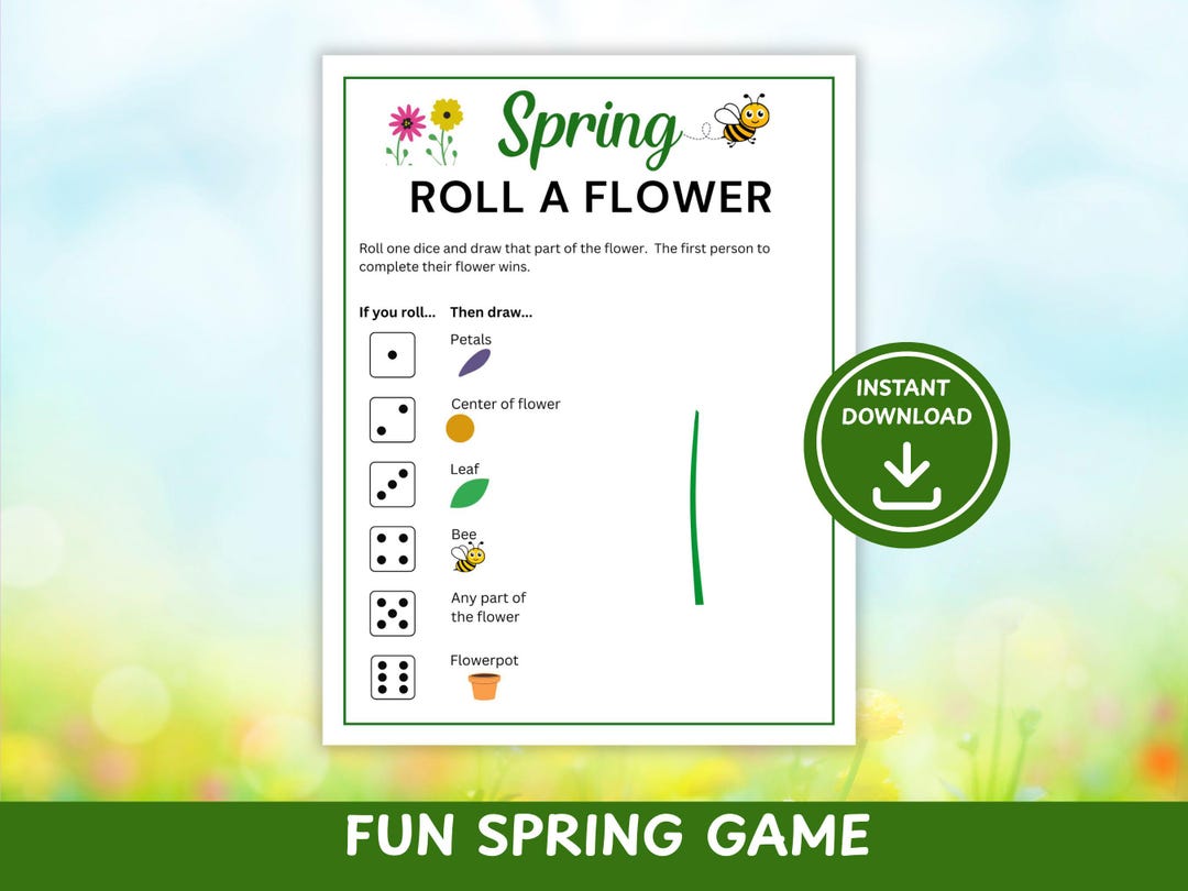 Roll a Flower Printable | Spring Dice Game for Kids | Flower Drawing ...
