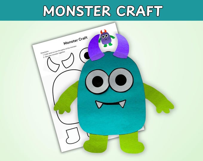 Halloween Monster Craft Kit: Printable Cut and Color Activity (PDF ...