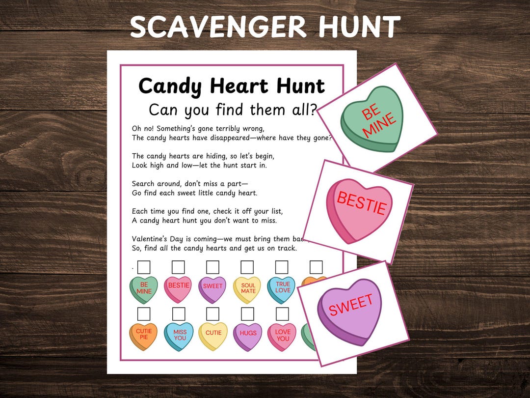 Candy Heart Scavenger Hunt Game for Kids, Valentine's Day Activity - Etsy