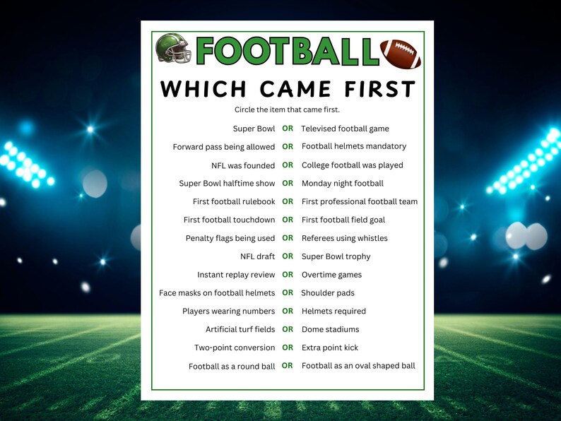 Football Which Came First Printable Game, Game Day Activity - Etsy
