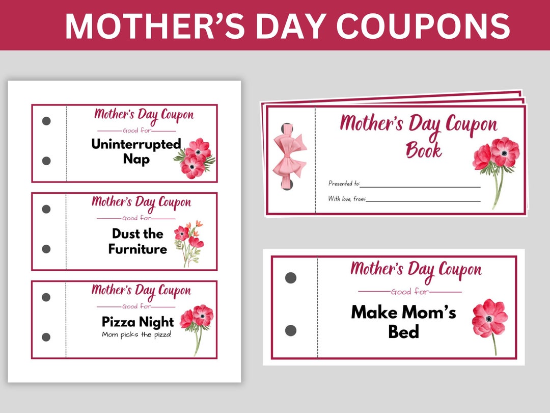 Mother's Day Coupon Book Printable Mother's Day Coupons, Mother's Day ...