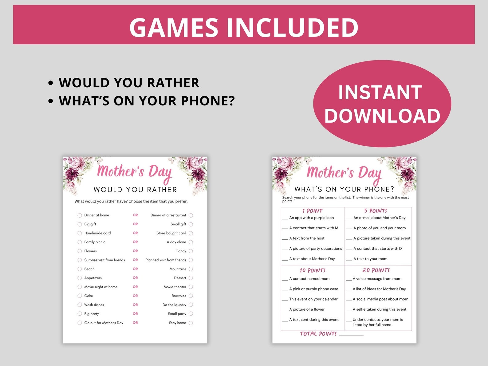 Mother's Day Games Printable Mother's Day Party Games, Mother's Day ...
