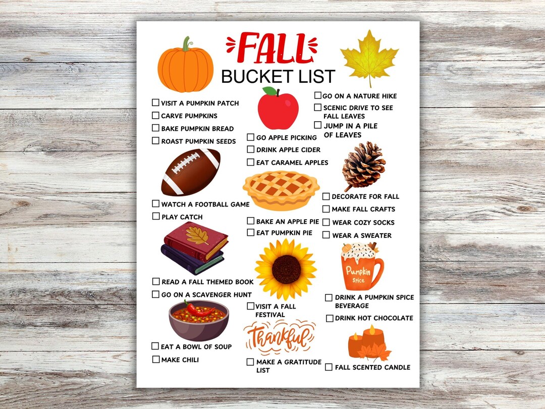 Fall Bucket List Printable: Autumn Activities Checklist (digital ...